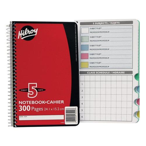Hilroy® 300 Pages 5-Subject Notebook with Tabs, 9-1/2" x 6", Assorted ...