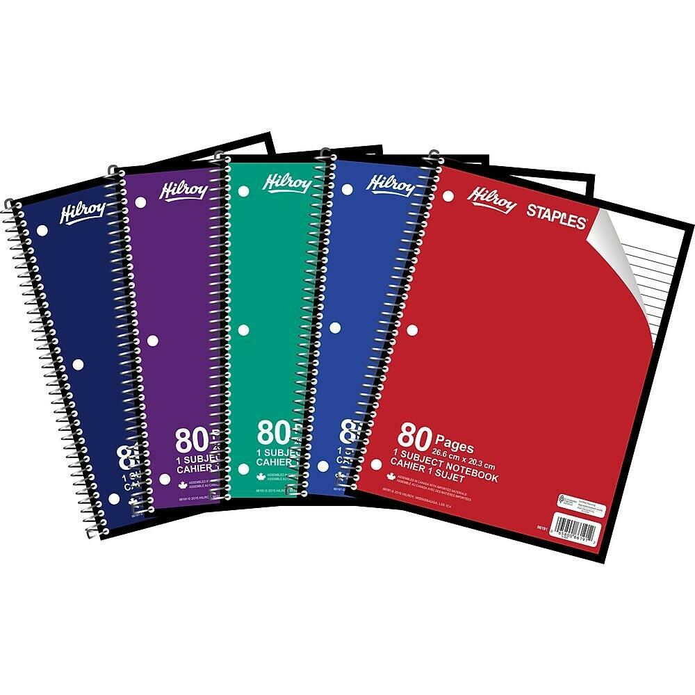 Hilroy 80 Pages 1-Subject Wide Ruled Notebook, 3-Hole Punched, Assorted ...