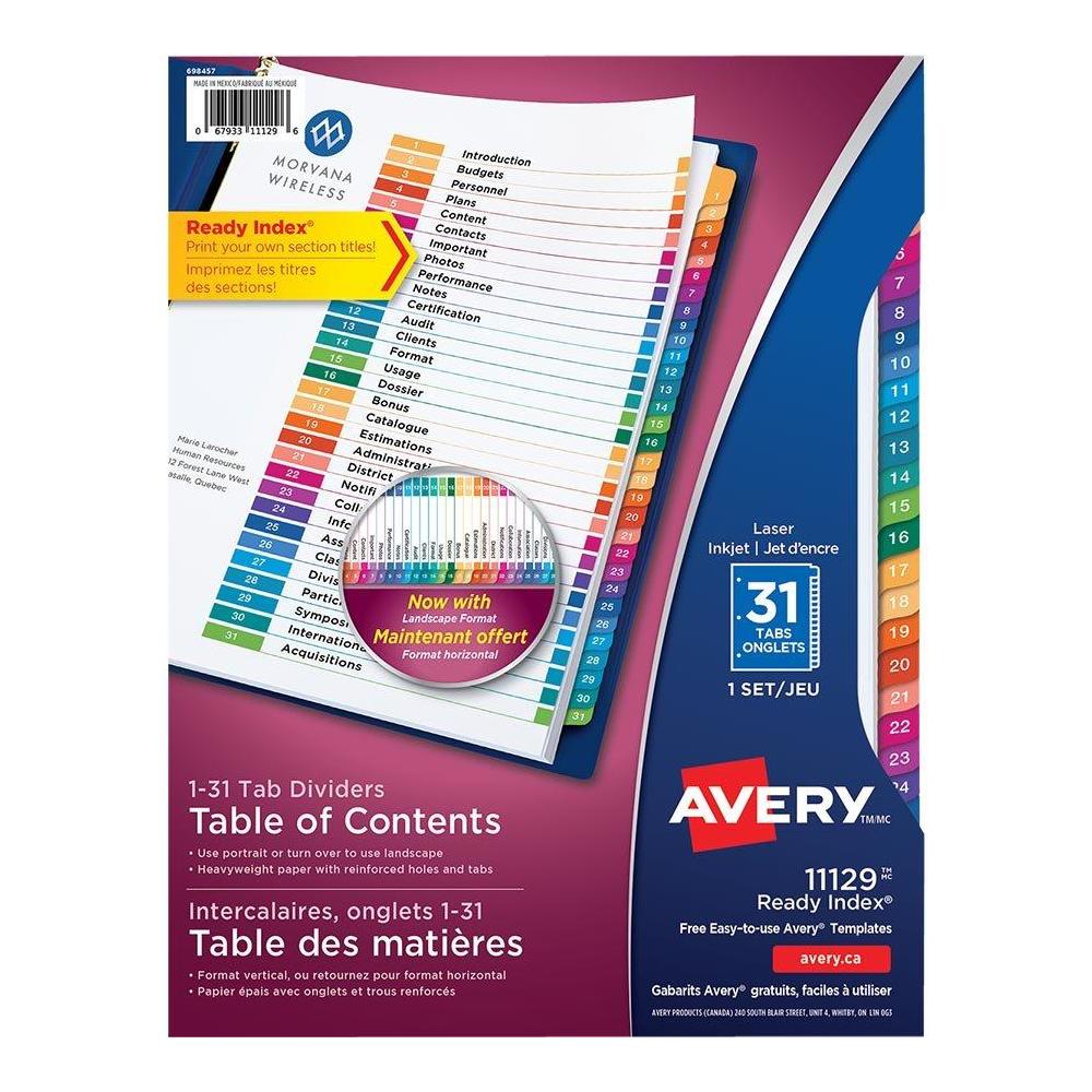 Avery Coloured 31 Tabs Index Dividers