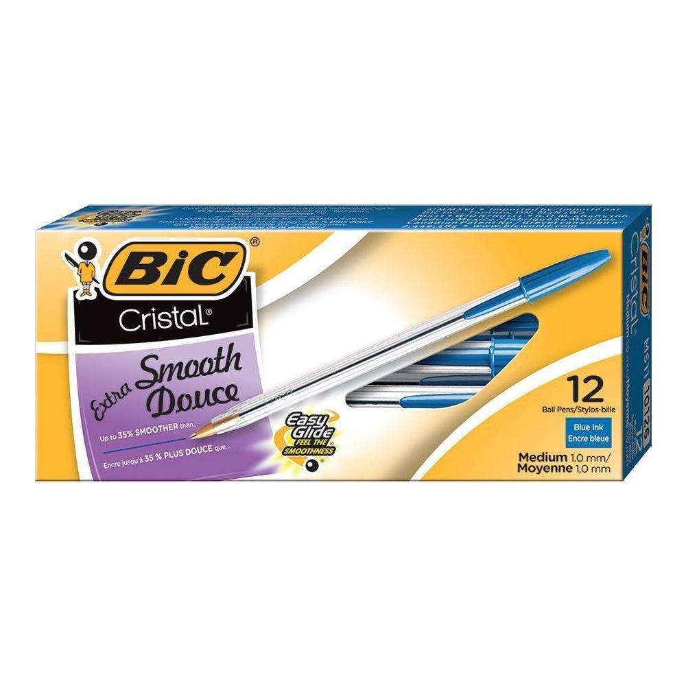 BiC® Cristal® Extra Smooth 1.0mm Medium Point Ball Pen,12/Box