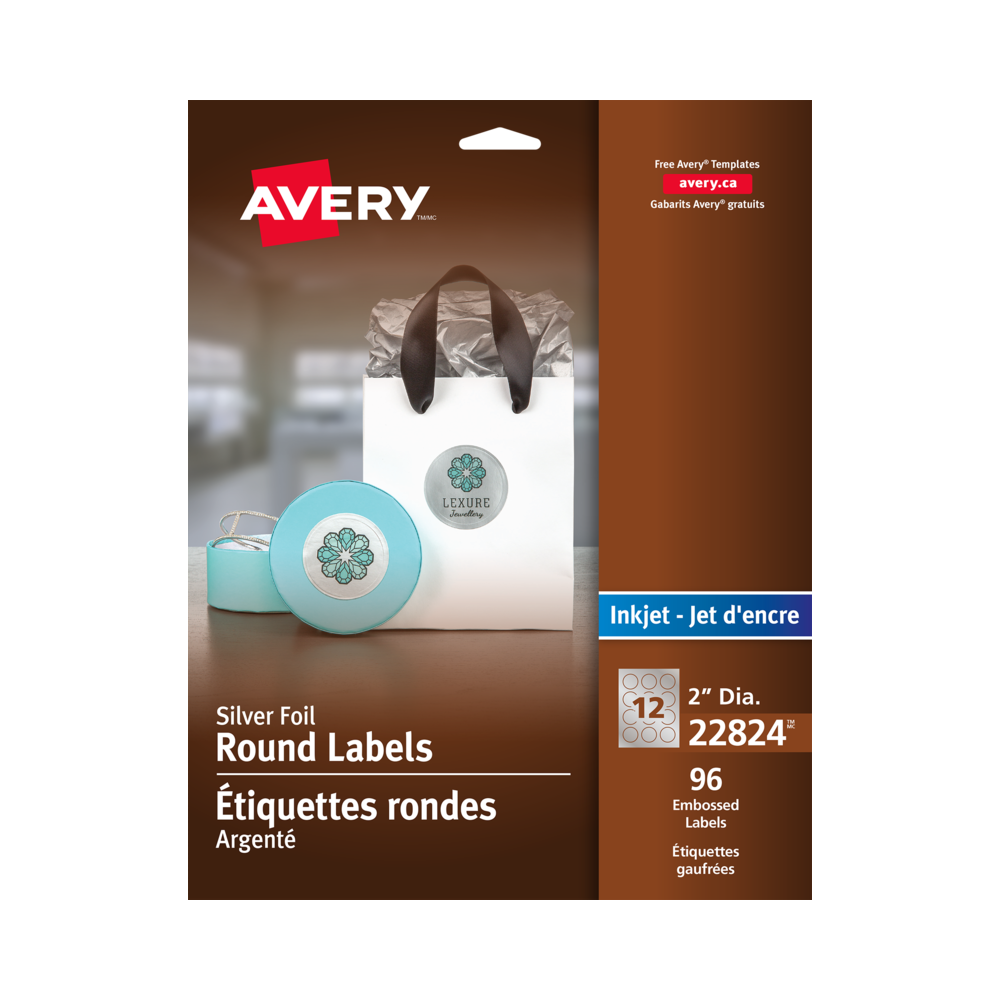 Avery® Embossed Round Matte Silver Foil Labels, 2" Diameter, 96/Pack