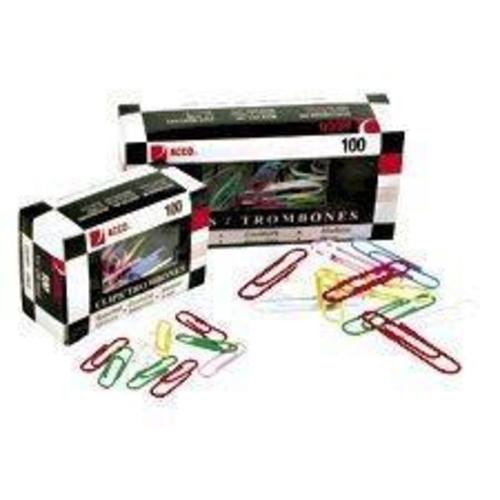 Acco Coloured Paper Clips with Vinyl Coating 100 / Box - Assorted Color