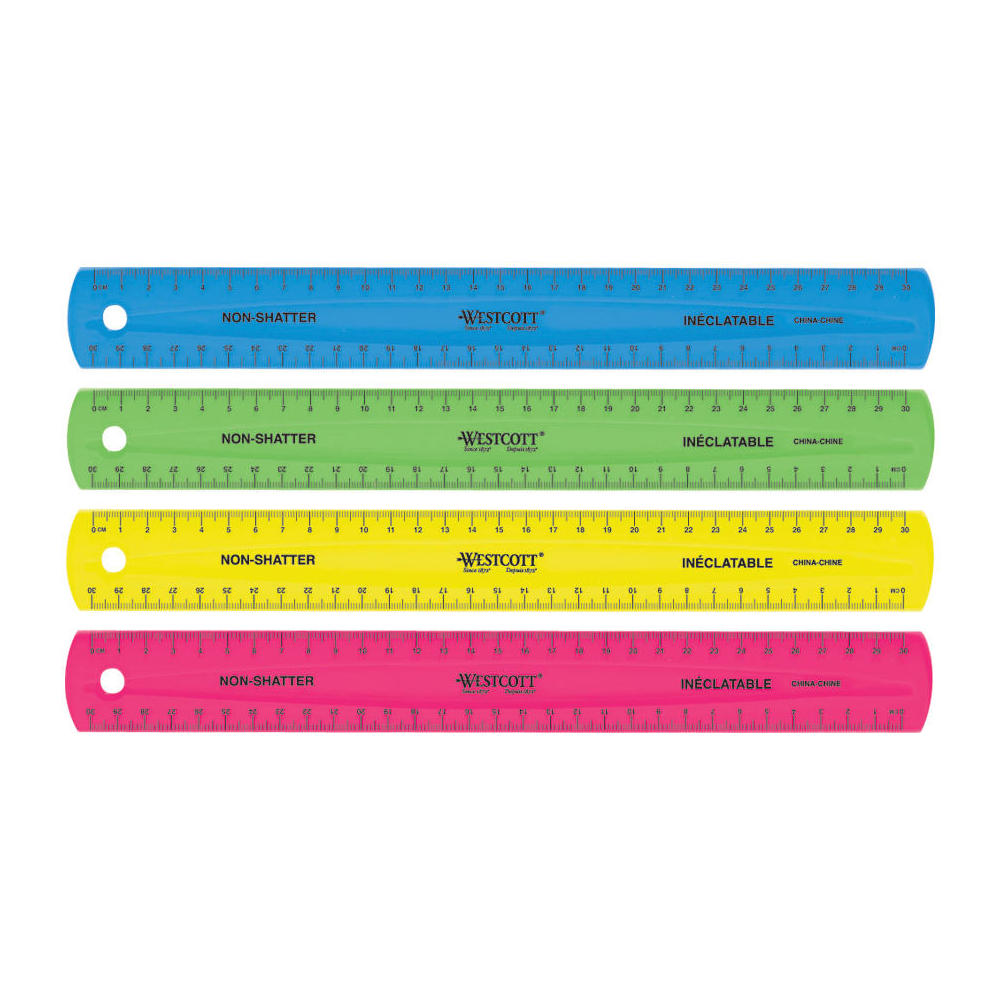 Westcott® Shatterproof Ruler (14381),Assorted Translucent Colors,12 inches