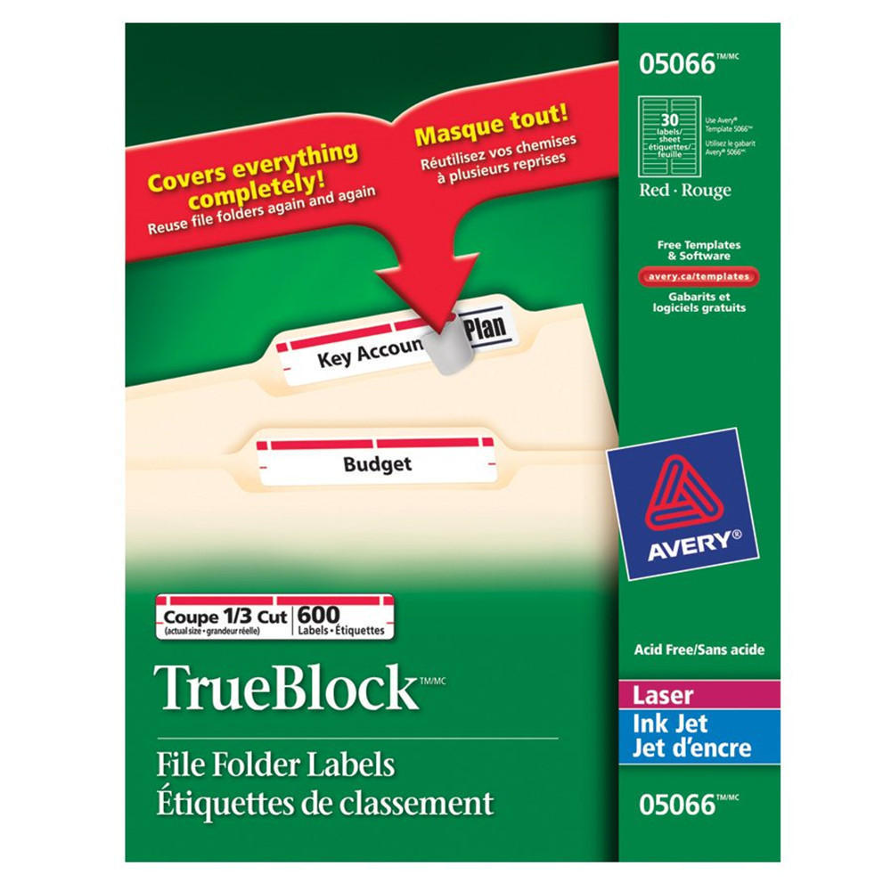 Avery® TrueBlock™ Laser/Inkjet File Folder Labels, 3-7/16" x 2/3", 300 ...