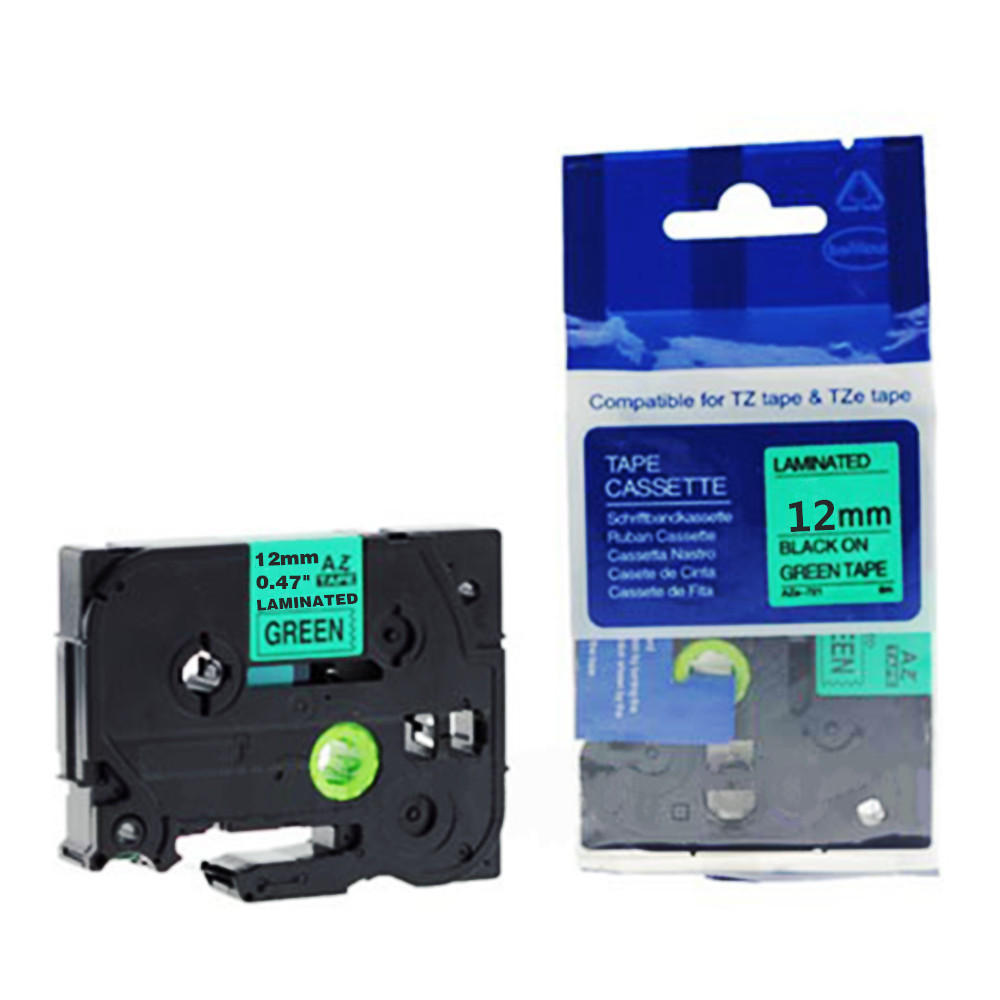 Brother TZe731 Label Tape, 12mm (0.47''), Black on Green, Compatible