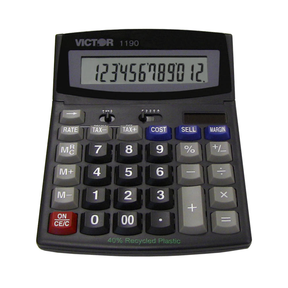 Victor® 1190 12 Digit Desktop Calculator Solar and Battery Powered