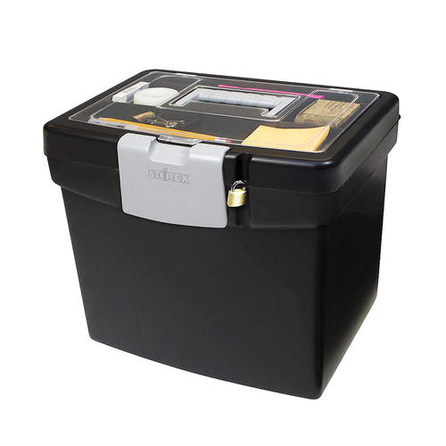 Storex® Portable File Box with Letter Hanging Rails & Large Storage Lid ...