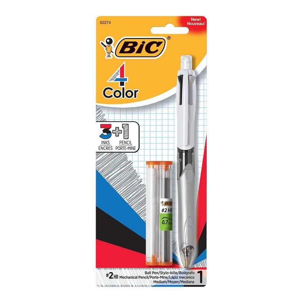 BiC® 4-Color™ 3+1 Retractable Ballpoint Pen and Pencil, 0.7mm Lead