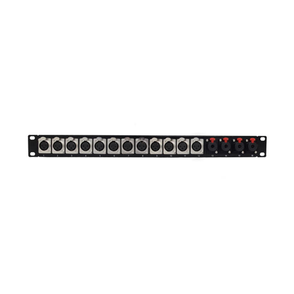 12-Port XLR Female + 4-Port TRS Female Patch Panel, 19 Inch Rackmount 1U