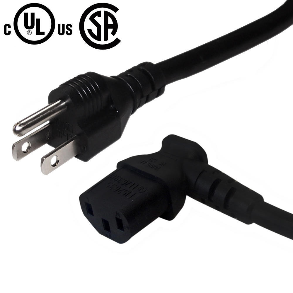 NEMA 5-15P to IEC C13 Right Angle Power Cable - 18AWG SJT