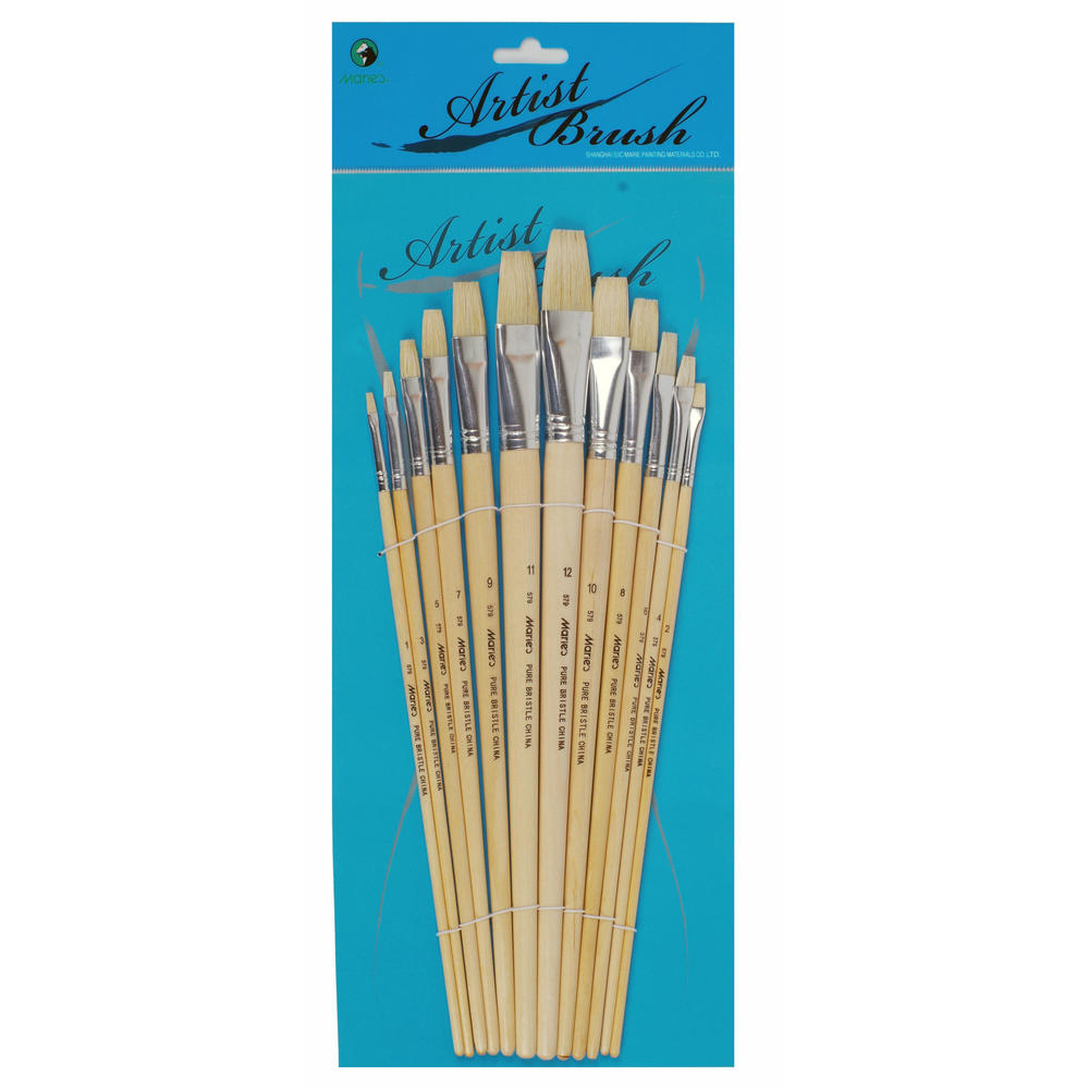 Marie's Bleached Bristle Oil Color Brush Set, 12 Pieces/Pack