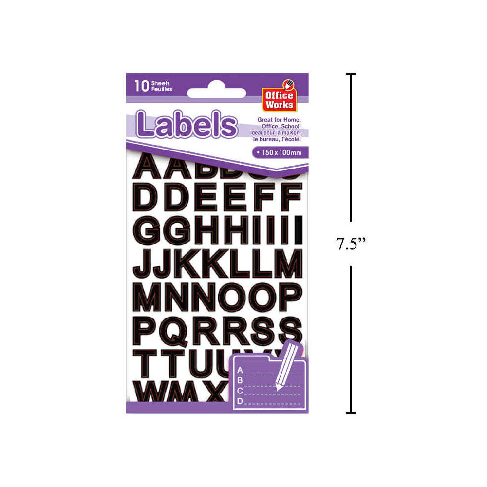 O.WKs. Alphabet Labels, Bold, 10 Sheets, 150 x 100mm