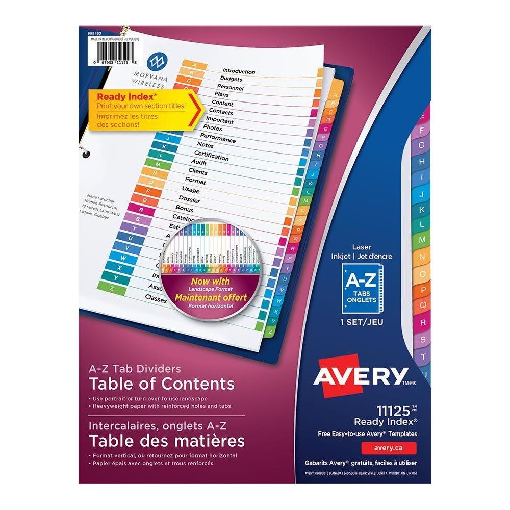 Avery Index Dividers, A-Z Tab, Multi-color