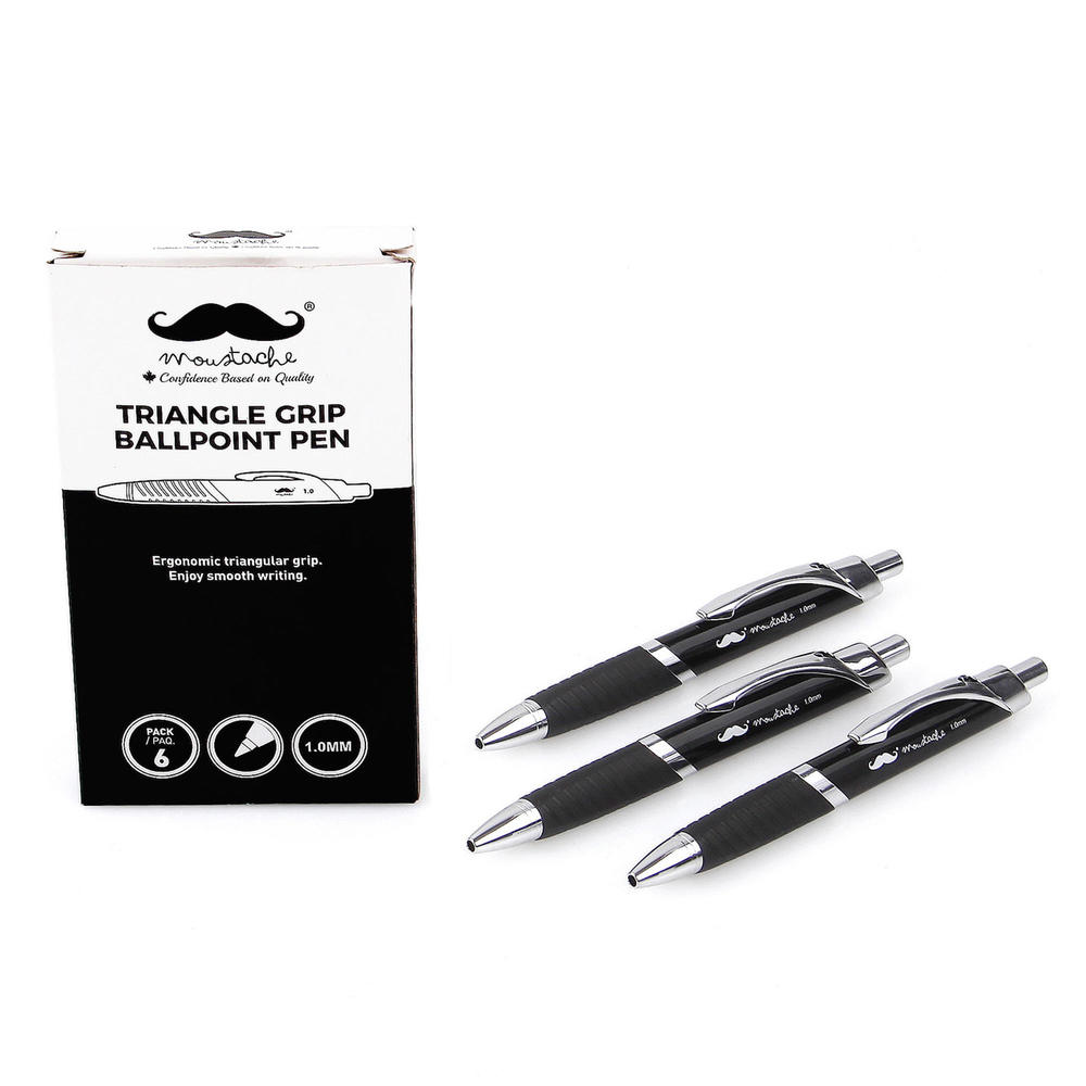 Premium Quality Triangle Grip Ballpoint Pen, 1.0mm, 6/Box, Black ...