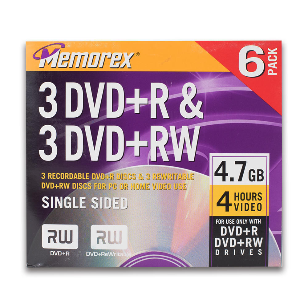 Memorex® 3 DVD+R & 3 DVD+RW 4.7GB 240 Minutes, 4x Individual Sealed ...