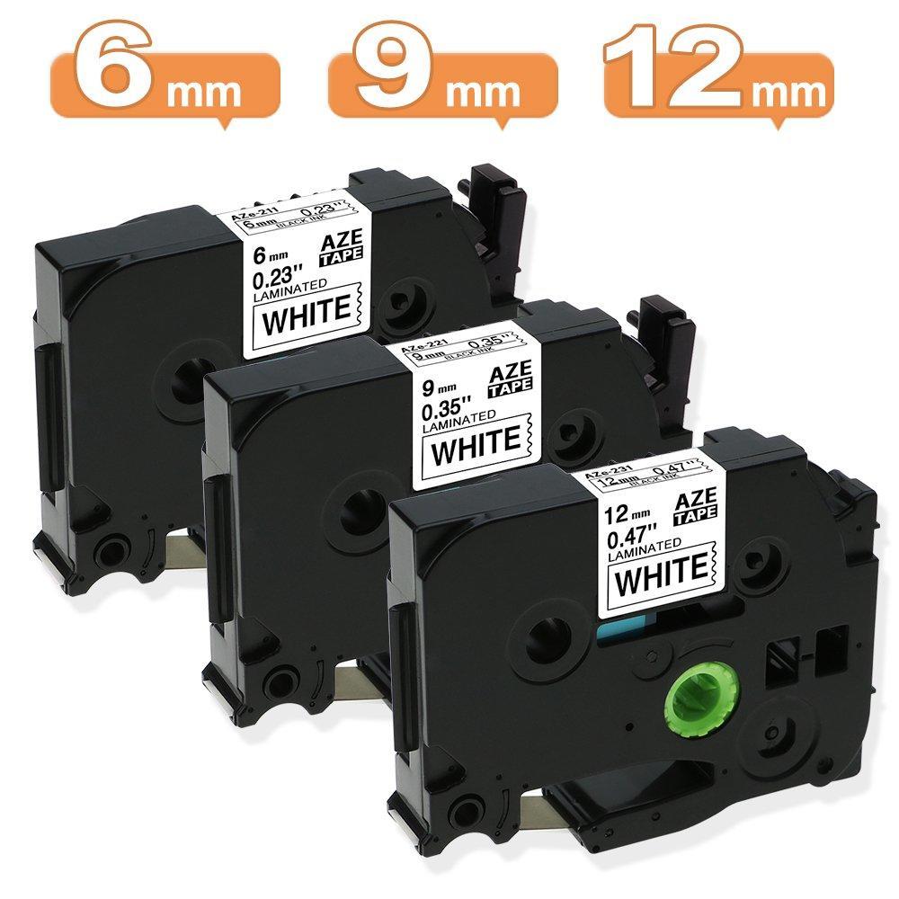 Brother TZe-231 TZe-221 TZe-211 (12mm+9mm+6mm) Label Tape , Black on ...
