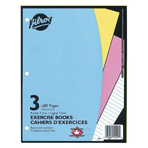 Hilroy® Ruled Exercise Book, 3 Pack, 10-7/8 X 8-3/8, 80 Page