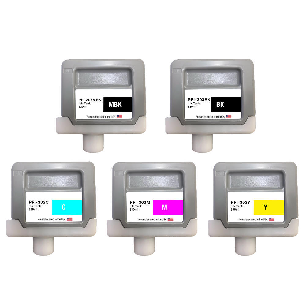 Canon PFI-303 Remanufactured Ink Cartridge Combo MBK/BK/C/M/Y