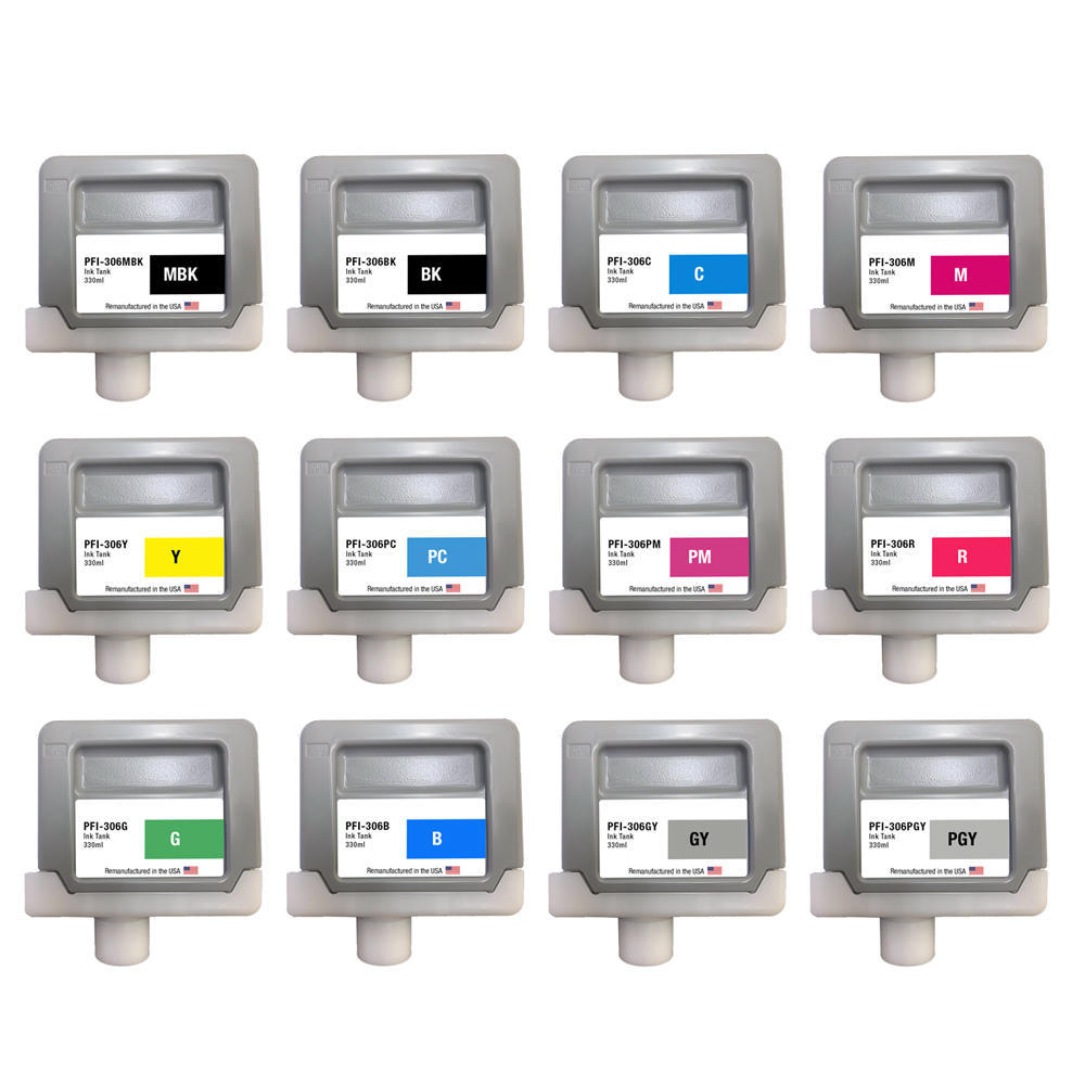 Canon PFI-306 Remanufactured Ink Cartridge Combo MBK/BK/C/M/Y/PC/PM/R/G ...