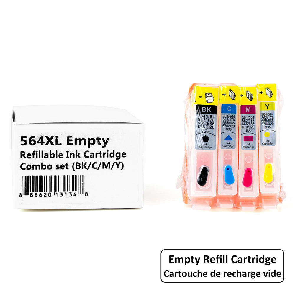 HP 564XL Empty Refillable Ink Cartridge Combo High Yield BK/C/M/Y with ...