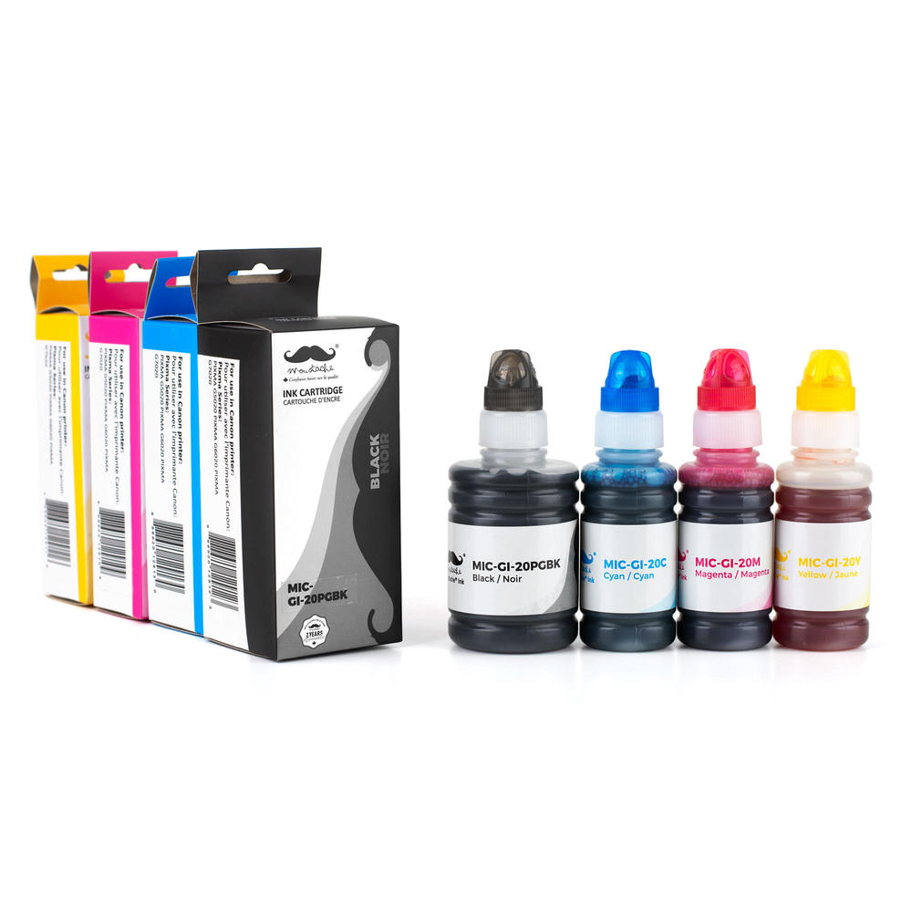 Canon GI-20 Compatible Ink Bottle Combo PGBK/C/M/Y - Moustache®