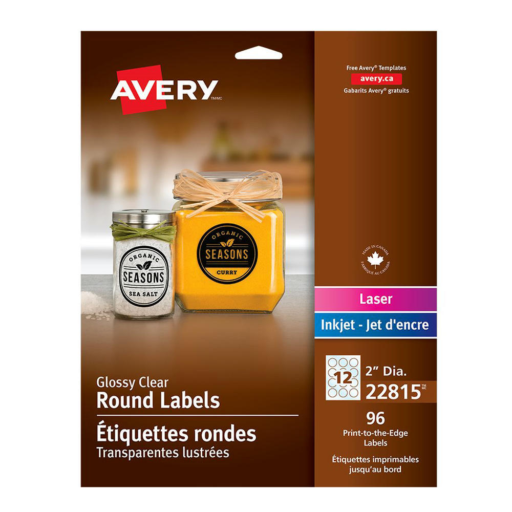 Avery® Self-Adhesive Glossy Round Labels, Clear, 96/Pack