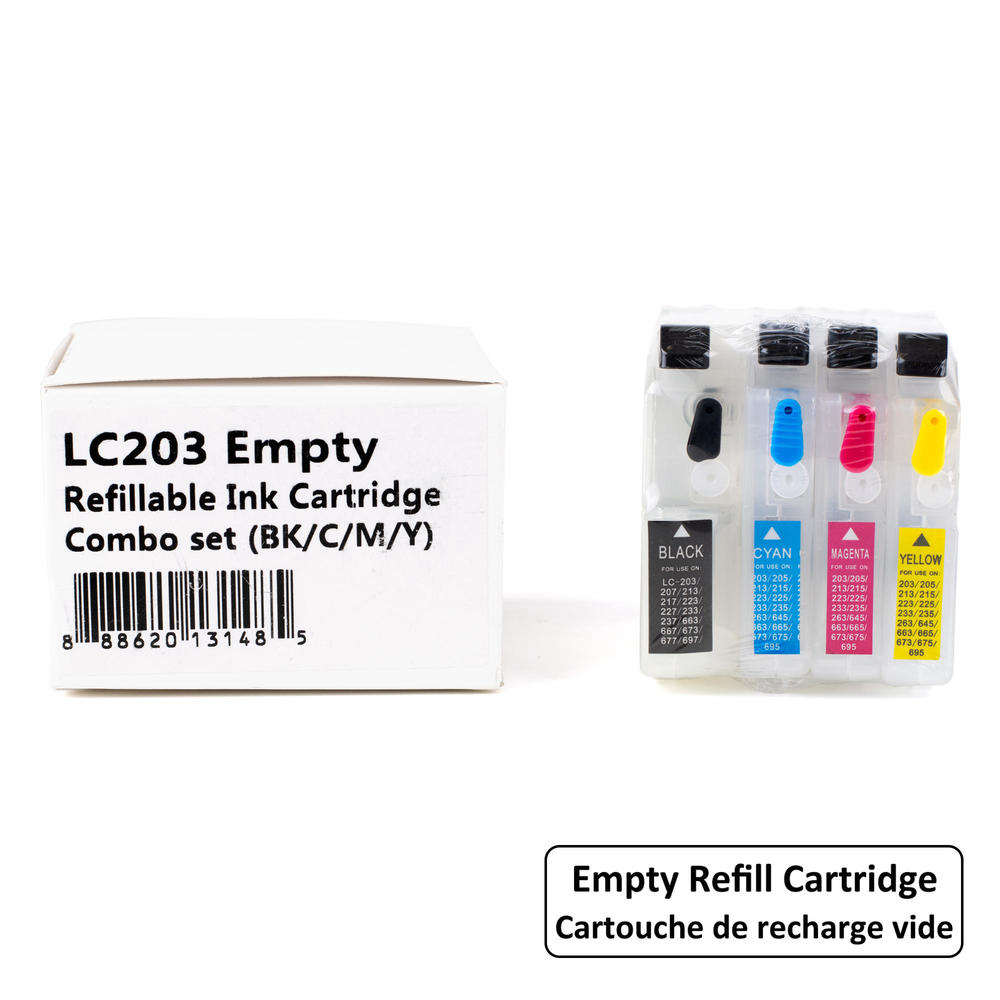 Brother LC203 Empty Refillable Ink Cartridge Combo High Yield with ARC Chip