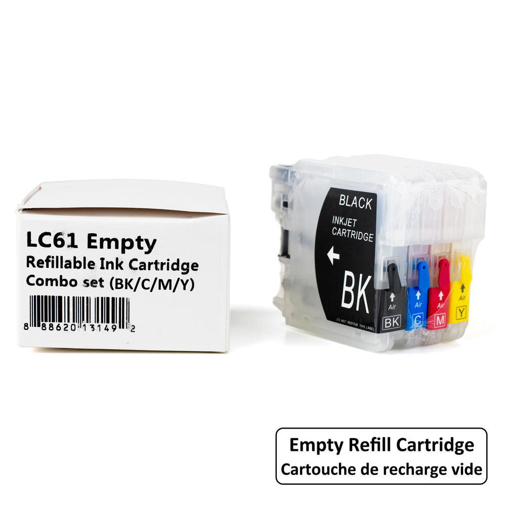 Brother LC61 Empty Refillable Ink Cartridge Combo BK/C/M/Y