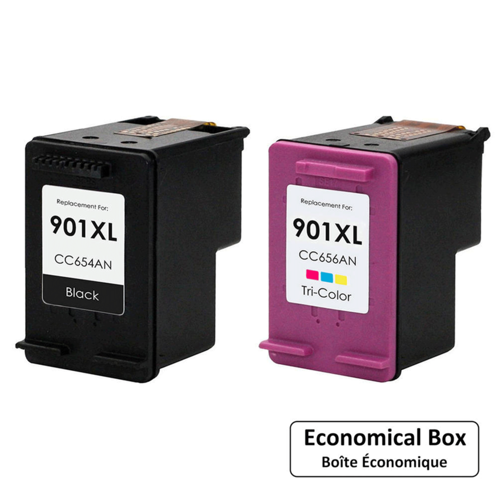 Remanufactured HP 901XL Black & Color Ink Cartridge Combo - Economical Box