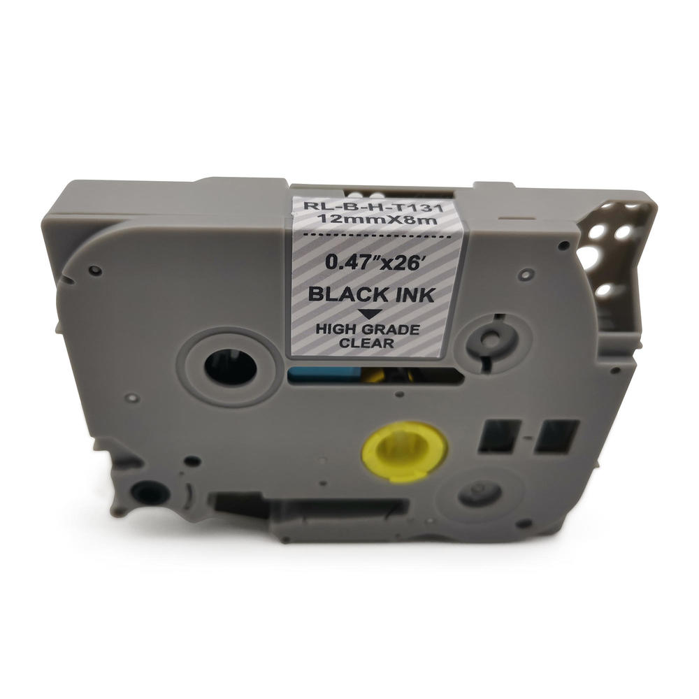 Brother HGe-131 Label Tape, 12mm (0.47"), Black on Clear, Compatible