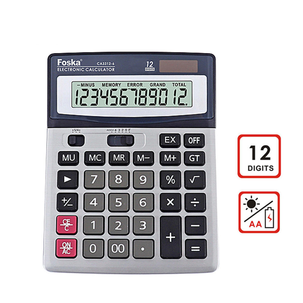 Foska® 12-Digit Solar Power Electronic Calculator