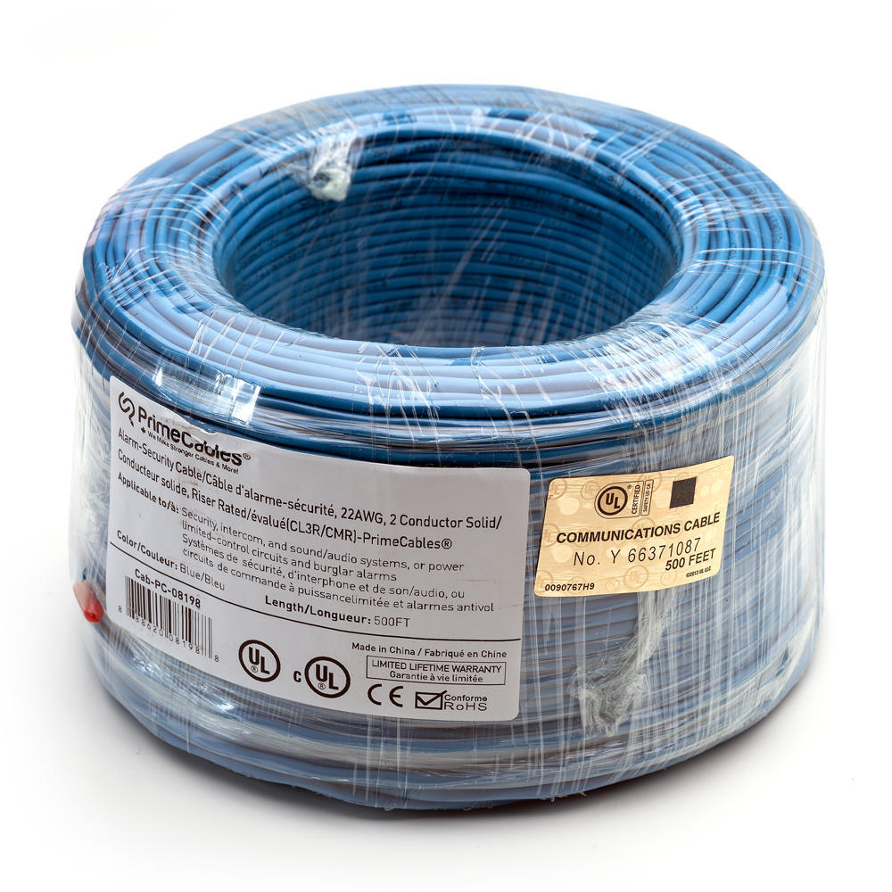 Alarm/Security Cable, 500ft, riser rated, 2-22 AWG solid bare copper ...