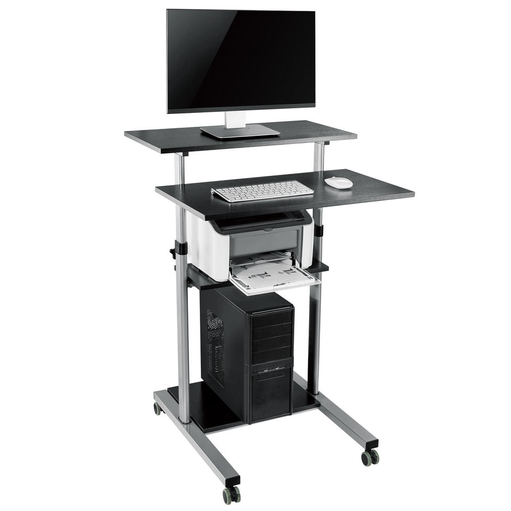 Height Adjustable Multi-Purpose Mobile Standing Desk, Black - PrimeCables®