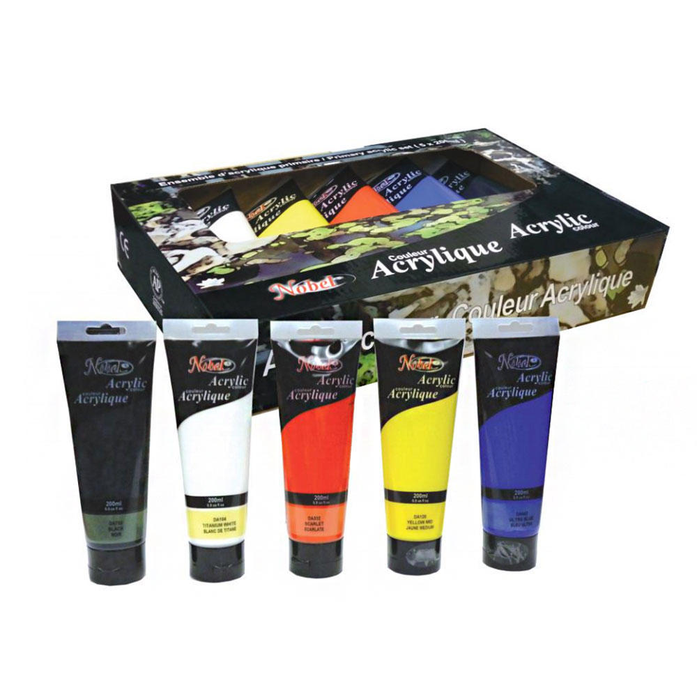 Nobel Acrylics Primary Paint Set 5 x 200ML