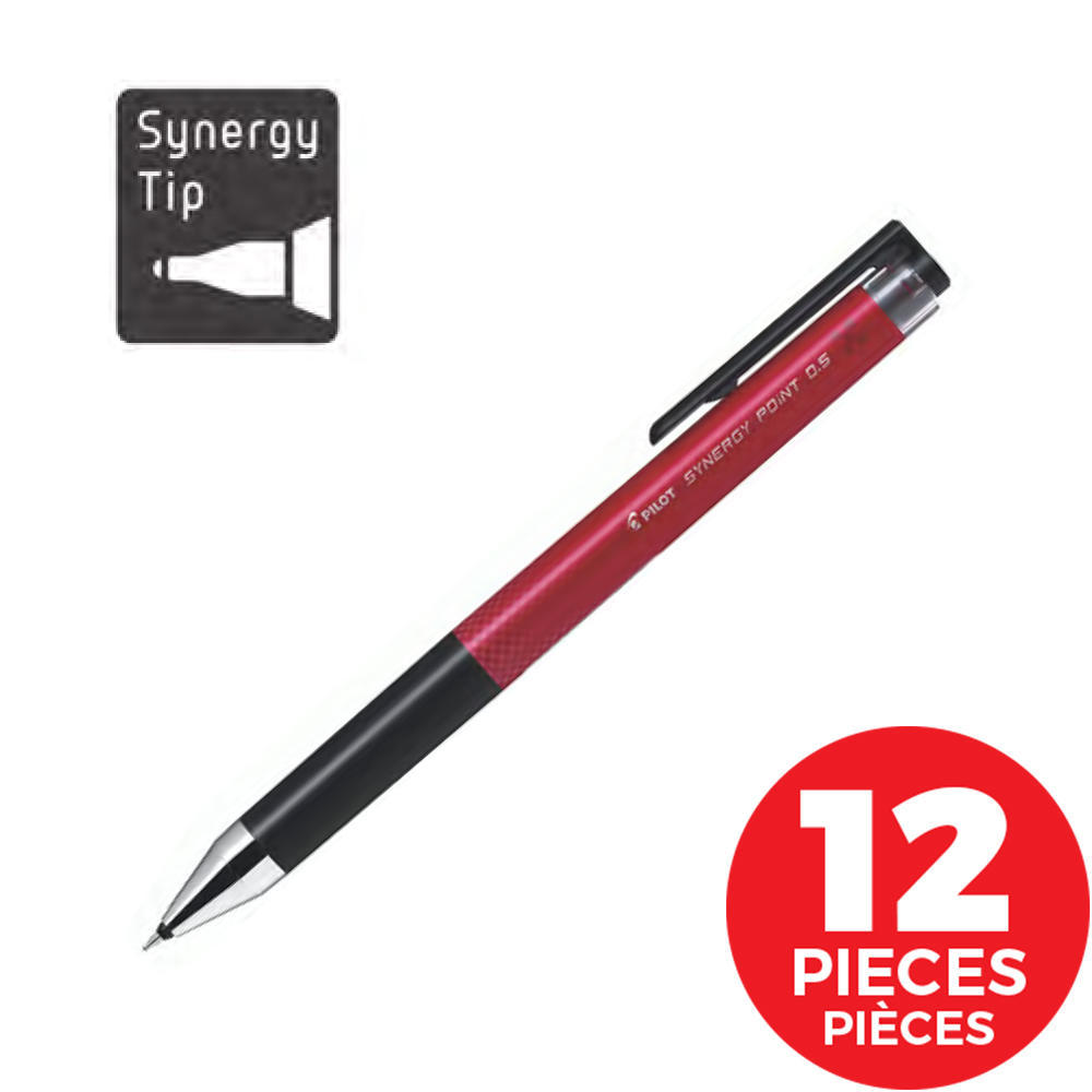 Pilot Stylo à bille Point de Synergie 0.5mm, Rouge, Paquet de 12
