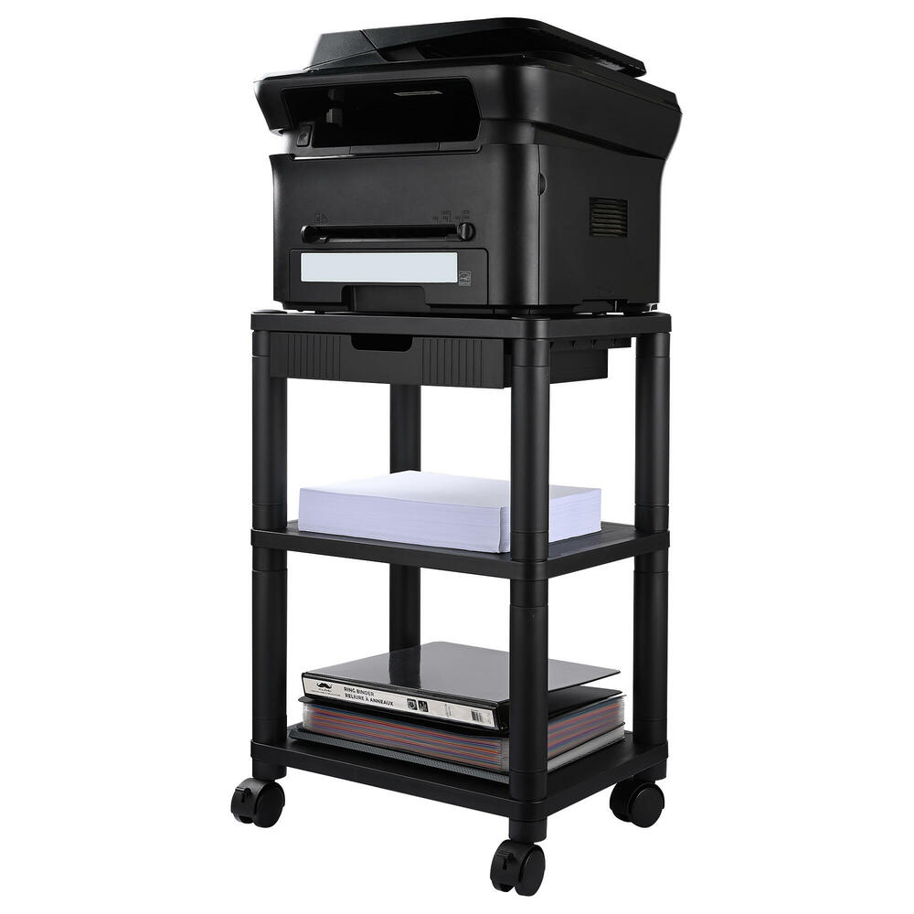 3-Tier Printer Stand with Drawer Mobile Printer Cart with 4 Swivel ...