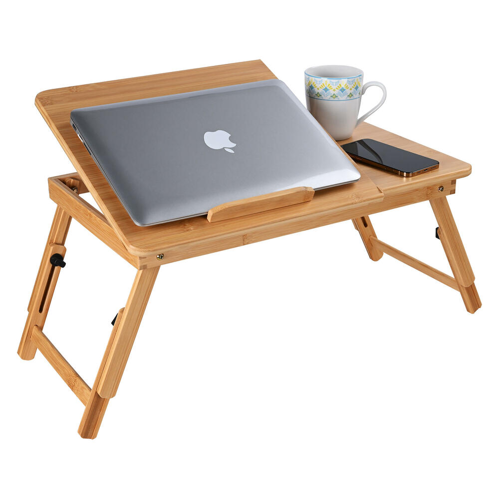 Bamboo Laptop Table for Bed with Cooling Fan & Foldable Legs