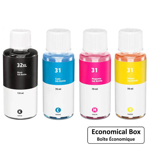 HP 32XL Black & HP 31 Cyan Magenta Yellow Compatible Ink Bottle Combo ...