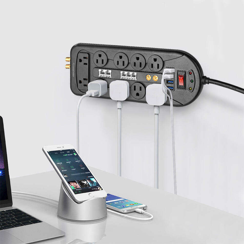 TV Surge Protector Power Strip with 3 FT Cord and 45° angle Plug ...