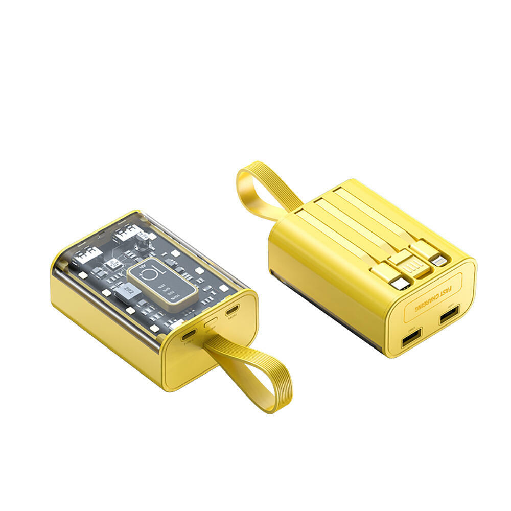 10000mAh Dual USB-A Ports Transparent Power Bank with Built-in 3 Cables ...