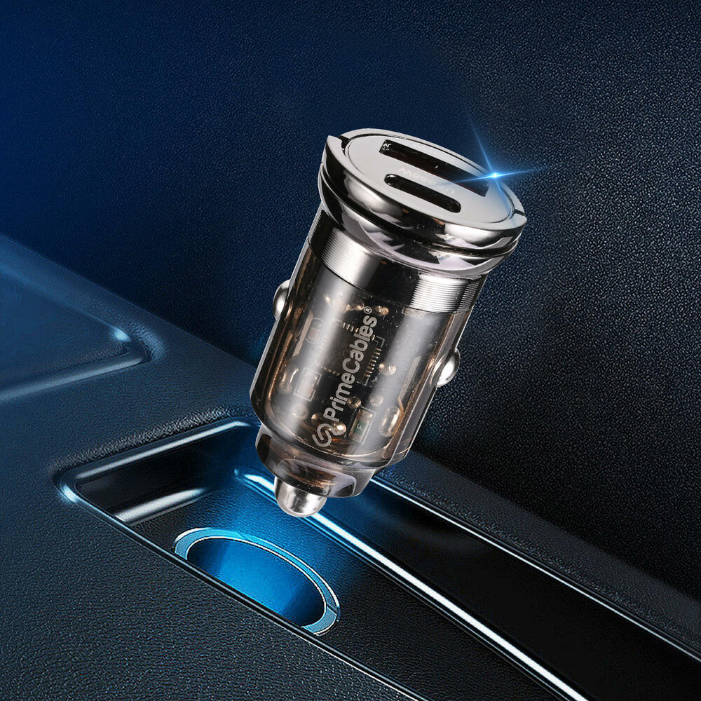 Transparent Dual-Port Mini Car Charger USB A + C Support QC & PD ...