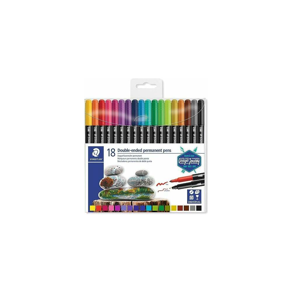 STAEDTLER Double Ended Permanent Pens, Fine and Ultra-Fine, 18 Colors