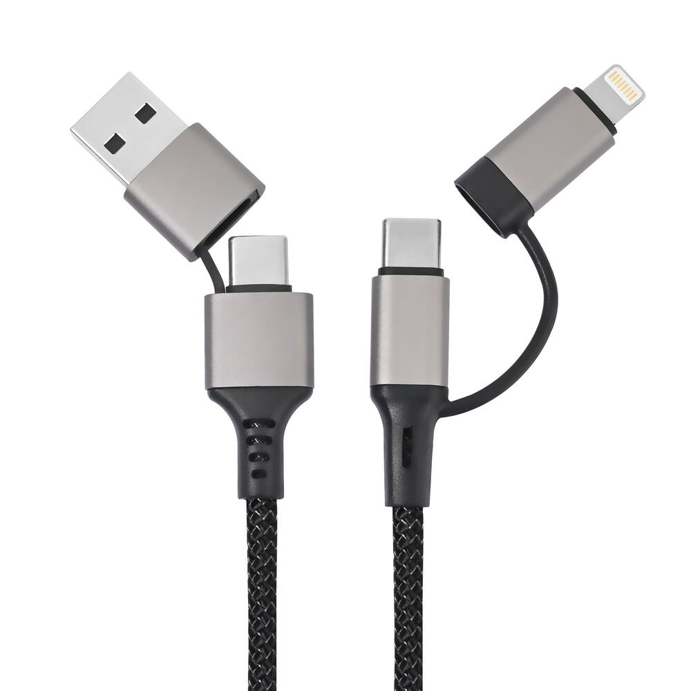 4-in-1 3A USB-C/USB-A to USB-C/Lightning Fast Charging Cable PD 60W Nylon Braided Cord - PrimeCables