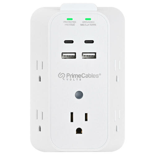 Trapezoid 900J Surge Protector 5-Outlet Extender with 2 USB-C + 2 USB-A ...